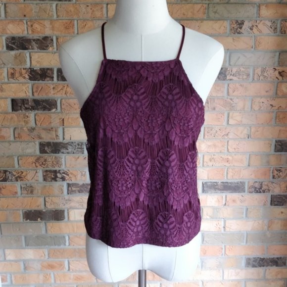 Kendall & Kylie | Tops | Kendall Kylie Burgundy Halter Top Layered Lacy ...
